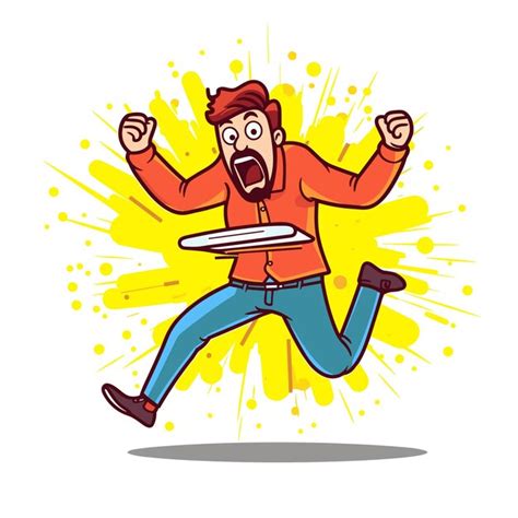 Premium Vector Man Employee Panic With Laptop Cartoon Tshirt Design Graphic Illustration