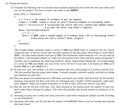 Solved Playing The Lottery I Complete The Following Code