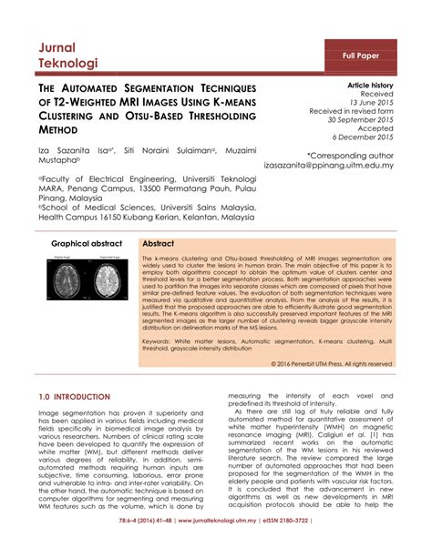 Pdf The Automated Segmentation Techniques Of T2 Weighted Mri Images Using K Means Clustering