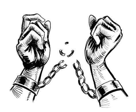 Premium Photo Hands Breaking Chains Ink Black And White Drawing