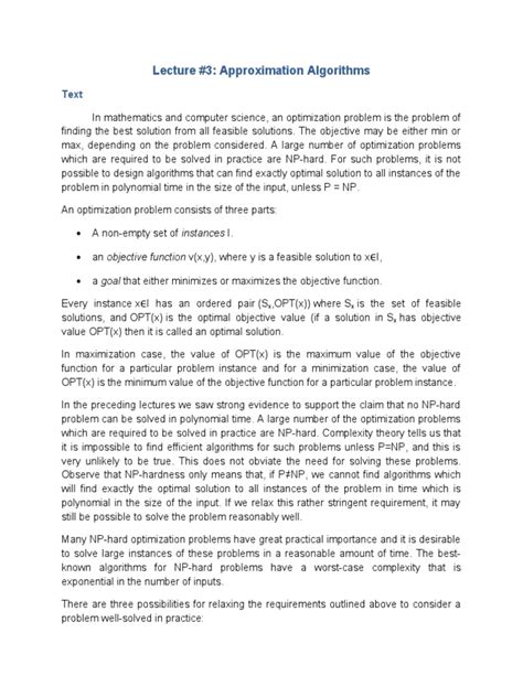 Lecture 3 Approximation Algorithms Pdf Mathematical Optimization