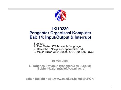 Ppt Iki10230 Pengantar Organisasi Komputer Bab 14 Inputoutput And Interrupt Powerpoint