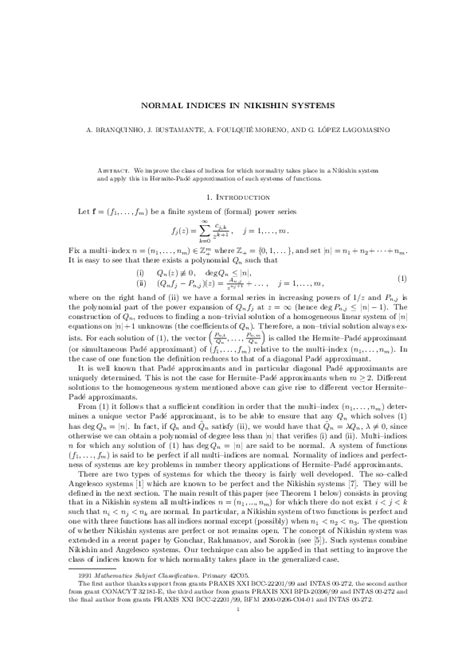 Pdf Normal Indices In Nikishin Systems