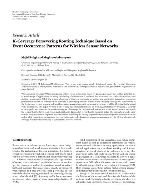 Pdf K Coverage Persevering Routing Technique Based On Event