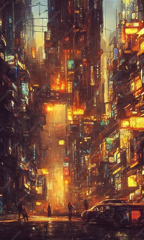 사이버펑크cyberpunk 도시의 거리 밝은 빛나는 집과 환상적인 미래 도시의 고층 빌딩 창문 네온 광고 표지판 3d 그림 프리미엄 사진