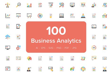 商业数据分析图标 100 Business Analytics Flat Icons 云瑞设计