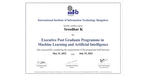 Executive Post Graduate Programme In Machine Learning And Artificial Intelligence From Iiit