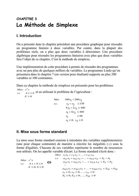 La Méthode De Simplexe