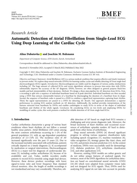 Research Article Automatic Detection Of Atrial Fibrillation From Single Lead Ecg Using Deep