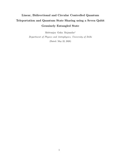 Pdf Linear Bidirectional And Circular Controlled Quantum Teleportation And Quantum State