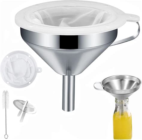 4pcs Stainless Steel Funnel Set With 200 Mesh Filter Food Grade Dishwasher Safe