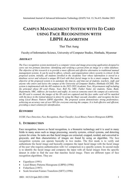 Campus Management System With Id Card Using Face Recognition With Lbph Algorithm Pdf
