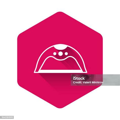 흰색 매니큐어 램프 아이콘은 긴 그림자 배경으로 분리되어 있습니다 매니큐어 건조용 Uv 램프 핑크 육각형 버튼 벡터 0명에 대한 스톡 벡터 아트 및 기타 이미지 Istock