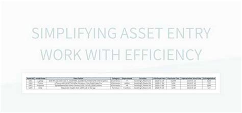 Simplifying Asset Entry Work With Efficiency Excel Template Free