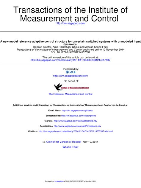 Pdf A New Model Reference Adaptive Control Structure For Uncertain