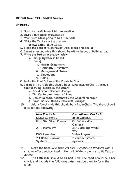 Word Practical Exercise Microsoft Power Point Practical Exercises Exercise 1 Start Microsoft