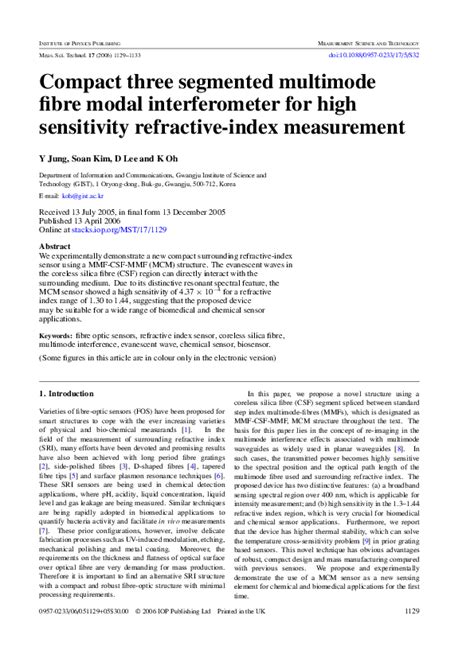 Pdf Compact Three Segmented Multimode Fibre Modal Interferometer For High Sensitivity