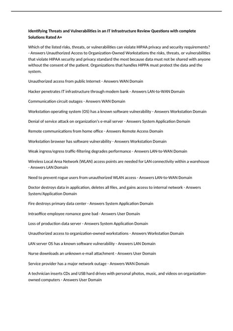 Identifying Threats And Vulnerabilities In An It Infrastructure Review Questions With Complete