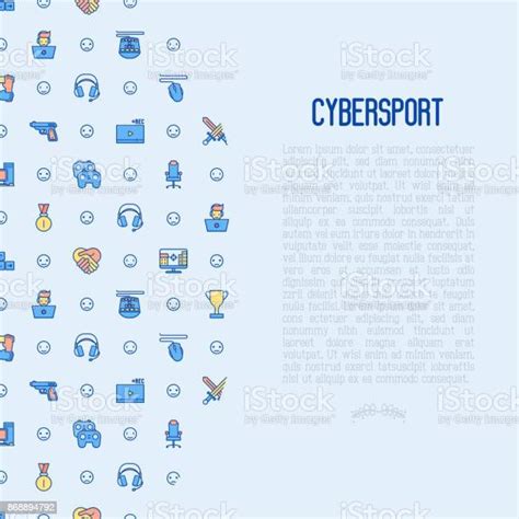 얇은 선 아이콘 원에 Cybersport 개념 게이머 컴퓨터 게임 Pc 헤드셋 마우스 게임 컨트롤러 현대 벡터 일러스트 레이 션 배너 웹 페이지 인쇄 미디어 Brand