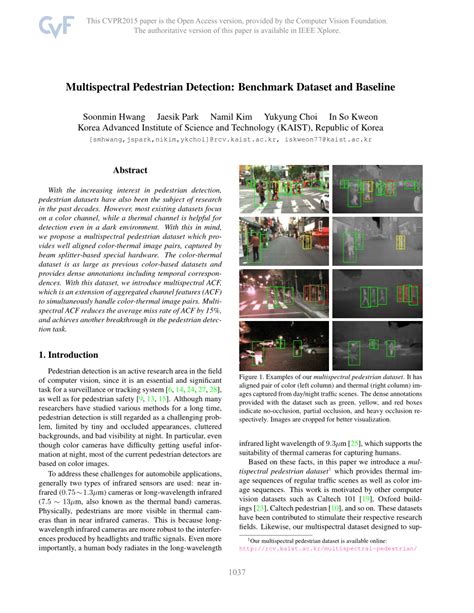 Pdf Multispectral Pedestrian Detection Benchmark Dataset And Baseline