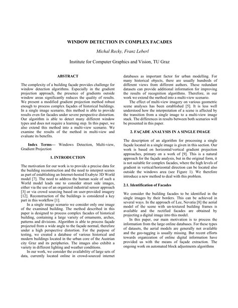 Pdf Window Detection In Complex Facades