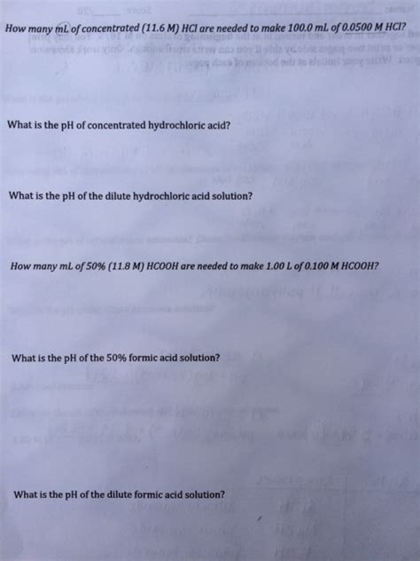 Solved How Many ML Of Concentrated M HCI Are Needed Chegg Com