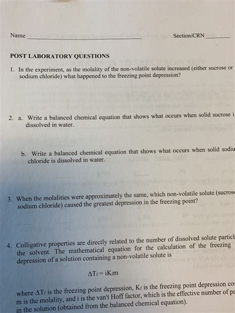 Solved Name Sectioncrn Post Laboratory Questions 1 In The