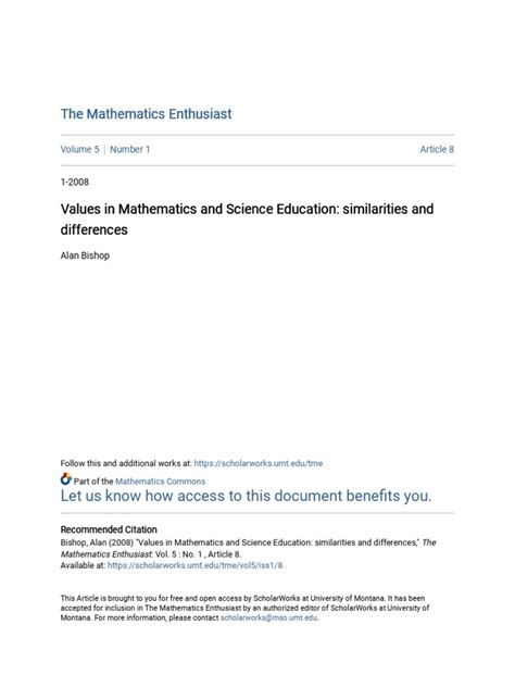 Values In Mathematics And Science Education Similarities And Dif