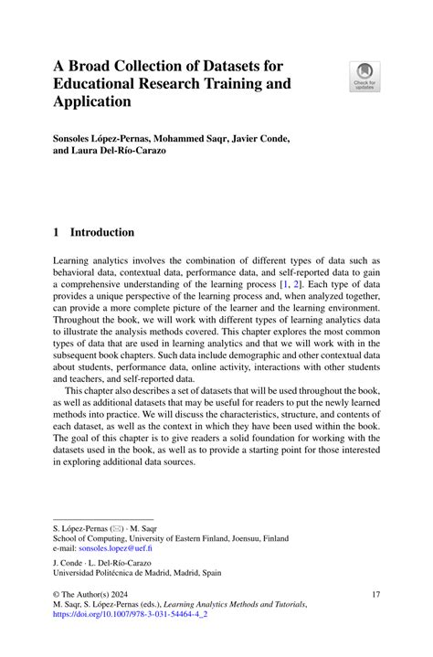 Pdf A Broad Collection Of Datasets For Educational Research Training And Application