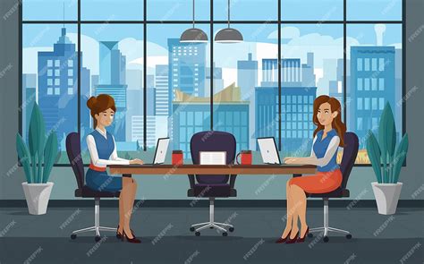 Premium Photo A Cartoon Of Two Women Working In An Office With A
