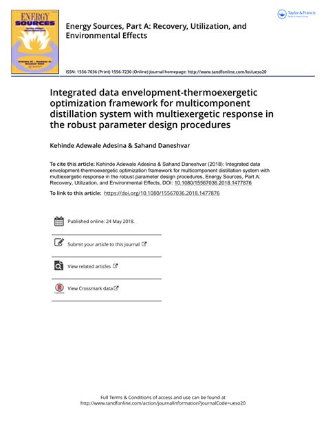 Pdf Integrated Data Envelopment Thermoexergetic Optimization Framework For Multicomponent