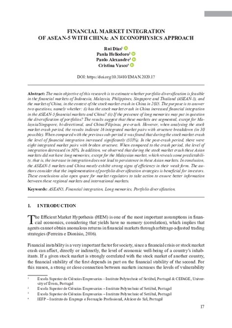 Pdf Financial Market Integration Of Asean 5 With China An Econophysics Approach