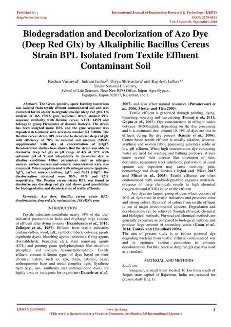 Pdf Biodegradation And Decolorization Of Azo Dye Deep Red Glx By
