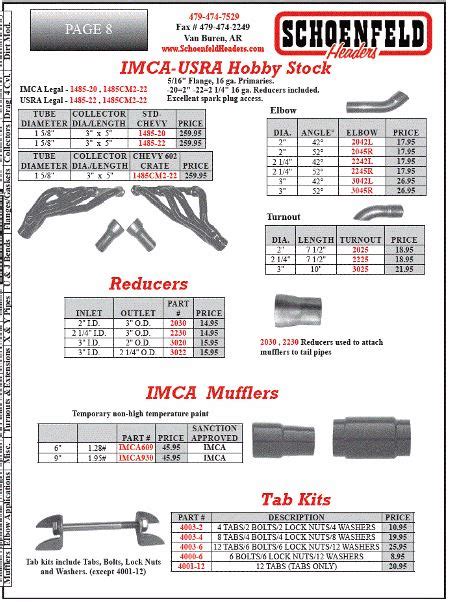 Headers Schoenfeld Imca Hobby Stocks Crates Medieval Chassis