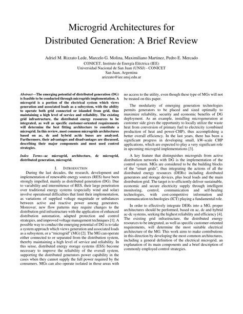Pdf Microgrid Architectures For Distributed Generation A Brief Review