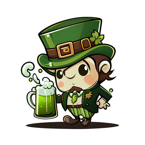 Cute Leprechaun Saint Patricks Day Irish Cartoon And Four Leaf Clover