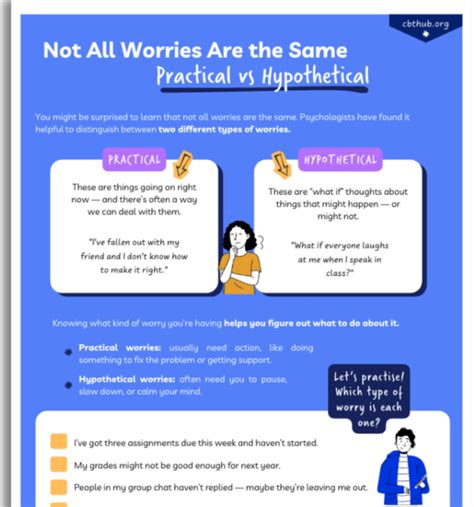 Cbt Worksheets For Worry In Young People Anxiety Resources