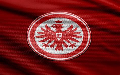 다운로드 Eintracht Frankfurt 패브릭 로고 4k 빨간색 직물 배경 분데스리가 보케 축구 아인 트래 크트 프랑크푸르트 로고 아인 트래 크트