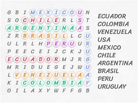 Sopa De Letras Paises Wordsearch