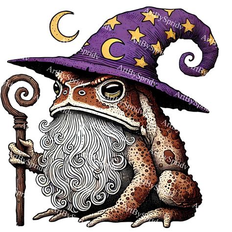 Wise Toad Wizard With Moon And Stars Hat Png Clipart Fantasy Frog With Beard Magical Clip Art