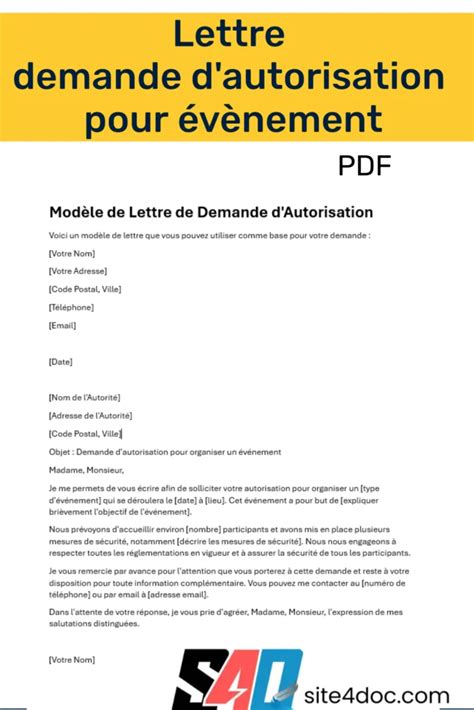 Lettre Demande Dautorisation Pour Organiser Un évènement Pdf Site4doc