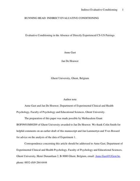 Pdf Evaluative Conditioning Without Directly Experienced Pairings Of