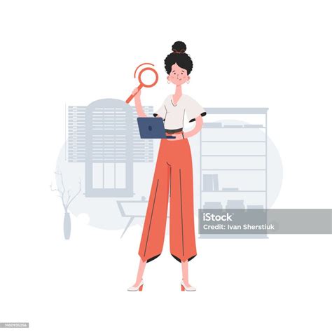 소녀는 돋보기를 들고 완전히 성장하고 있습니다 검색 프리젠 테이션 사이트를위한 요소 개념에 대한 스톡 벡터 아트 및 기타 이미지 개념 개발 검색 Istock