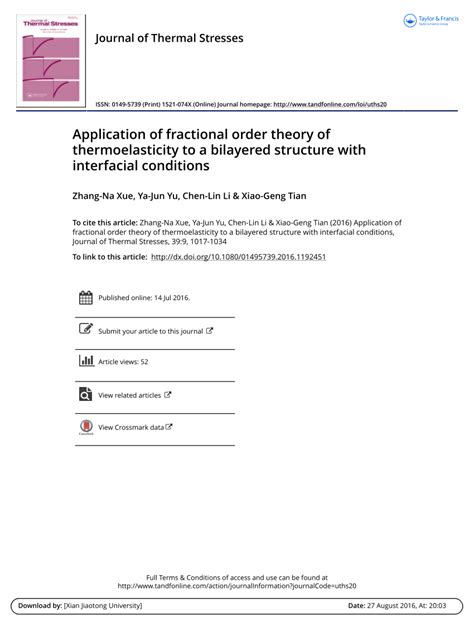 Pdf Application Of Fractional Order Theory Of Thermoelasticity To A