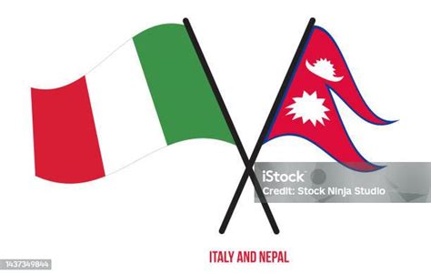 Italy And Nepal Flags Crossed And Waving Flat Style Official Proportion