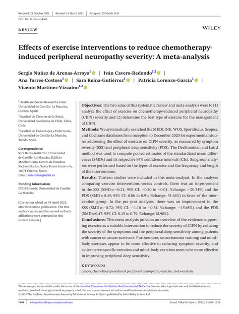 Pdf Effects Of Exercise Interventions To Reduce Chemotherapy‐induced