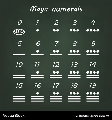 Maya Numerals Chart Displaying Numbers 0 To 19 Vector Image
