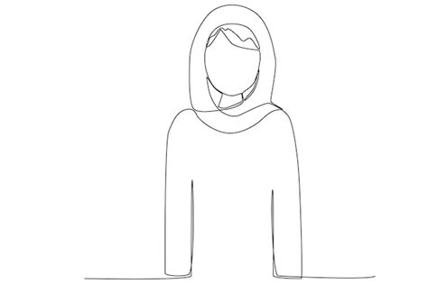 여성의 날 한 줄 예술을 위해 히잡을 쓴 여성 삽화의 정면도 프리미엄 벡터