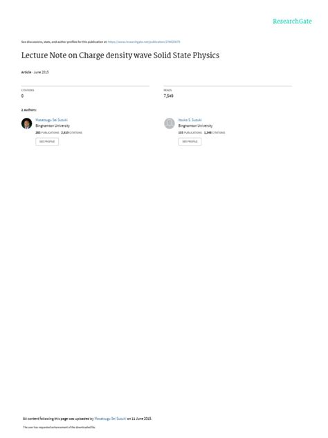 Lecture Note On Charge Density Wave Solid State Physics June 2015 Pdf