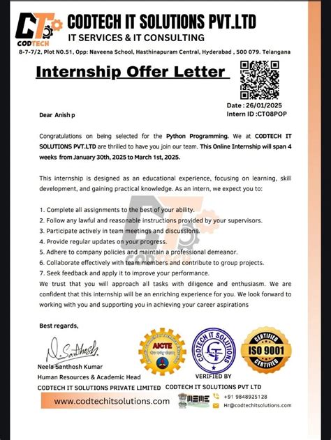 Internship Pythonprogramming Career Anish Prasanna